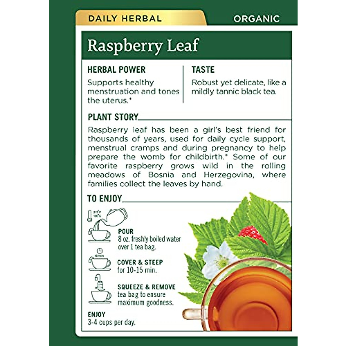 Traditional Medicinals Organic Raspberry Leaf Herbal Tea Caffeine Free, (Pack of 4) Total 64 Total Bag Tea