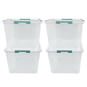 Pekky 85 Quart Clear Storage Bin on Wheels, 4-Pack Large Plastic Latching Box