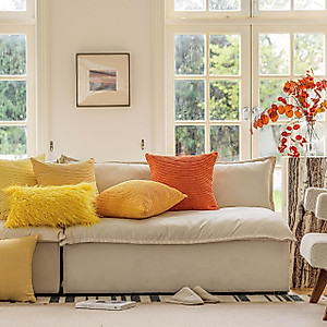 Home Brilliant Yellow Throw Pillow Covers 18x18 Set of 2 Super Soft Couch Pillow Covers Decorative Striped Corduroy Mustard Throw Pillows for Couch Bed Spring, 18 x 18 inch, Sunflower Yellow