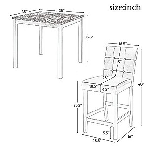 LZ LEISURE ZONE Dining Table Set for 4, 5 Piece Kitchen Table Set, Faux Marble Veneer Wooden Top Counter Height Dining Room Table Set with 4 Leather-Upholstered Chairs, Black