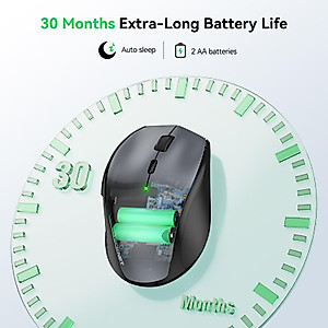 TECKNET Wireless Mouse, 2.4G USB Computer Mouse with 6-Level Adjustable 4800 DPI, 30 Months Battery, Ergonomic Grips, 6 Buttons Portable for PC, Chromebook, Mac - Grey