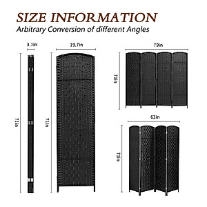 SIMFLAG Folding Screen Room Divider 4 Panel, 6Ft 19.7" Wide Partition Room Dividers Freestanding,Indoor Portable Partition Screen, Diamond Double-Weaved,No Installation Required(Black)
