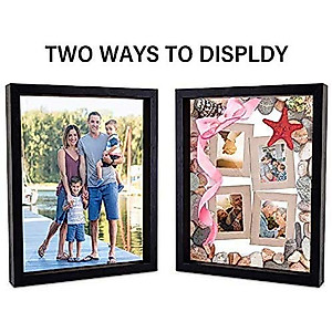 Muzilife Shadow Box Picture Frame with Linen Board Deep Wood Glass Display Case Ready to Hang Memory Box Baby Sports Memorabilia, Pins, Awards, Medals, Wedding, Tickets and Photos (White, 2pcs 8X8)