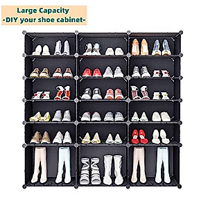LIKOVSCI 24 Pairs Plastic DIY Shoe Rack, 12 Cubes Portable Shoe Shelves, Modular Shoe Storage Organizer Units, Space Saving Closet Cabinet with Doors for Bedroom Living Room Entryway Hallway