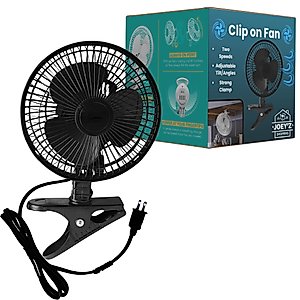JOEY'Z 6 INCH - 2 Speed - Adjustable Tilt, Whisper Quiet Operation Clip-On-Fan with 5.5 Foot Cord and Steel Safety Grill (1, 6" Fan with 5 FT Cord, Black)