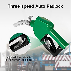 3/4" NPT Automatic Fuel Nozzle with Hook, Gas Pump Handle Fuel Nozzle with 3-speed Padlock (9-16 GPM) for Gasoline, Diesel, Biodiesel up to B20, E15 & Kerosene