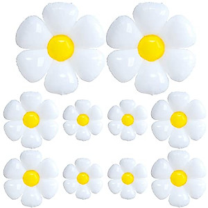 Palksky 10 Pcs Daisy Balloons, 40inch/ 30inch/ 15inch Huge White Flower Party Decorations for Birthday, Wedding, Daisy Party Decorations Supplies