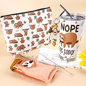 Keluna Sloth Gifts for Women Girls - 4Pcs Sloth Gifts Set 20oz Stainless Steel Tumbler with Lids Straw Cute Animal Makeup Bags Socks Keychain for Sloth Lovers Friends Birthday Christmas Gifts