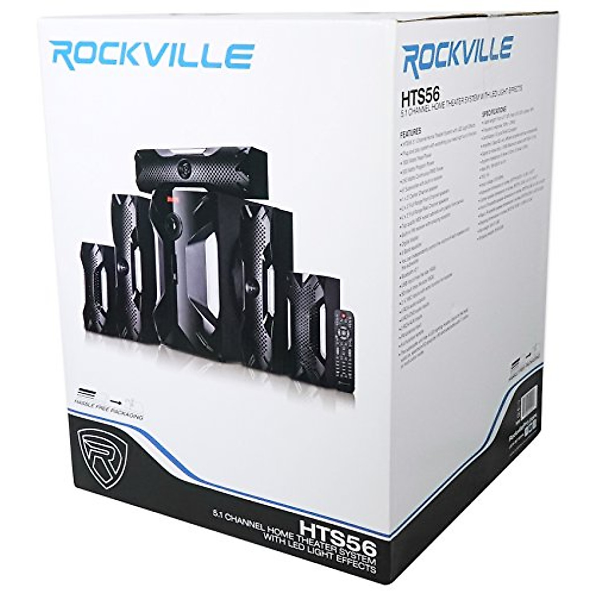 Rockville HTS56 1000w 5.1 Channel Home Theater System/Bluetooth/USB+8" Subwoofer, Black