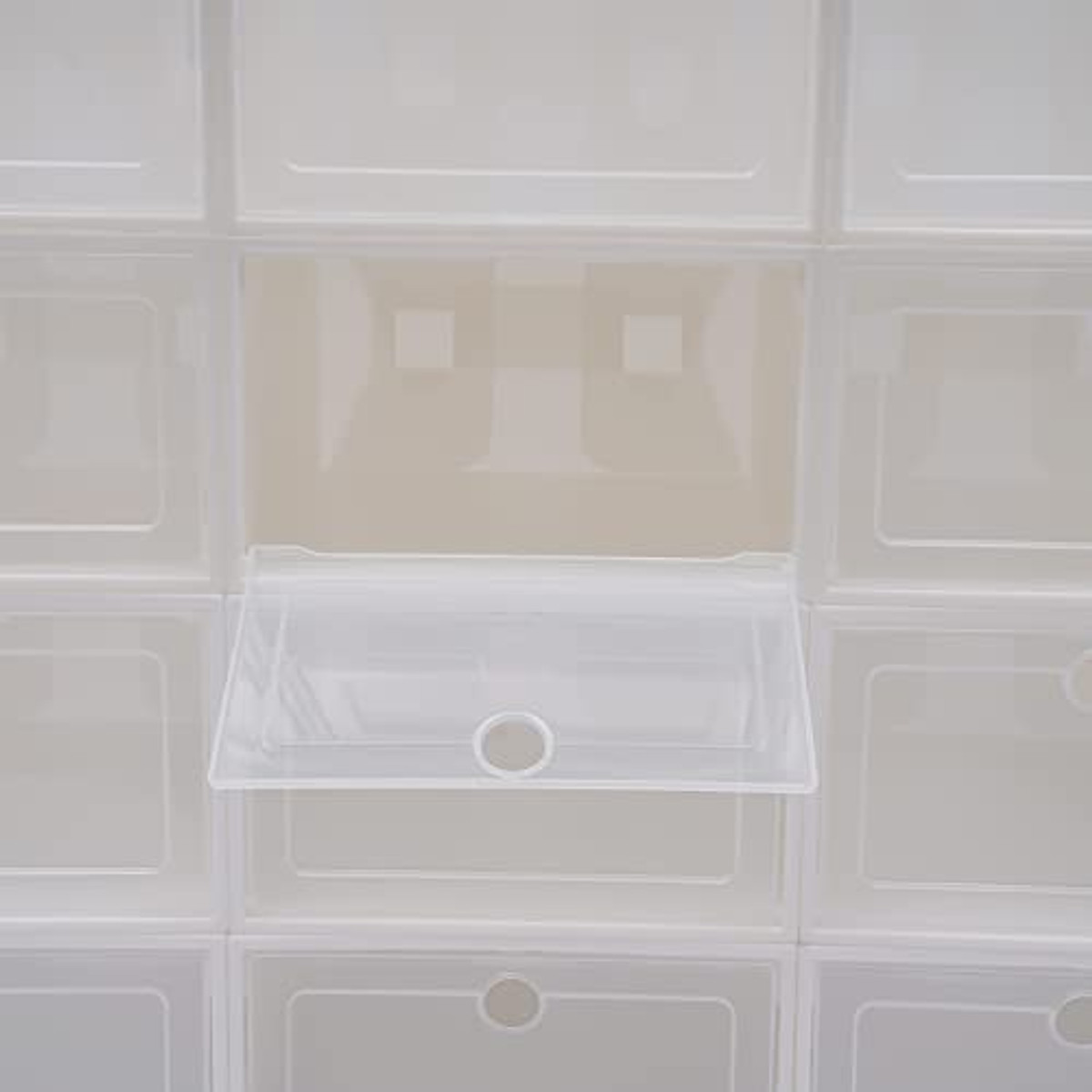 XUANIIIL 12/24 Pack Stackable Shoe Box Set, Plastic Clear Medium/Large Size Foldable Shoe Storage Boxes Home Organizer for Closet Shoe Holder Rack Containers with Lids (White, Standard Size, 20pcs)