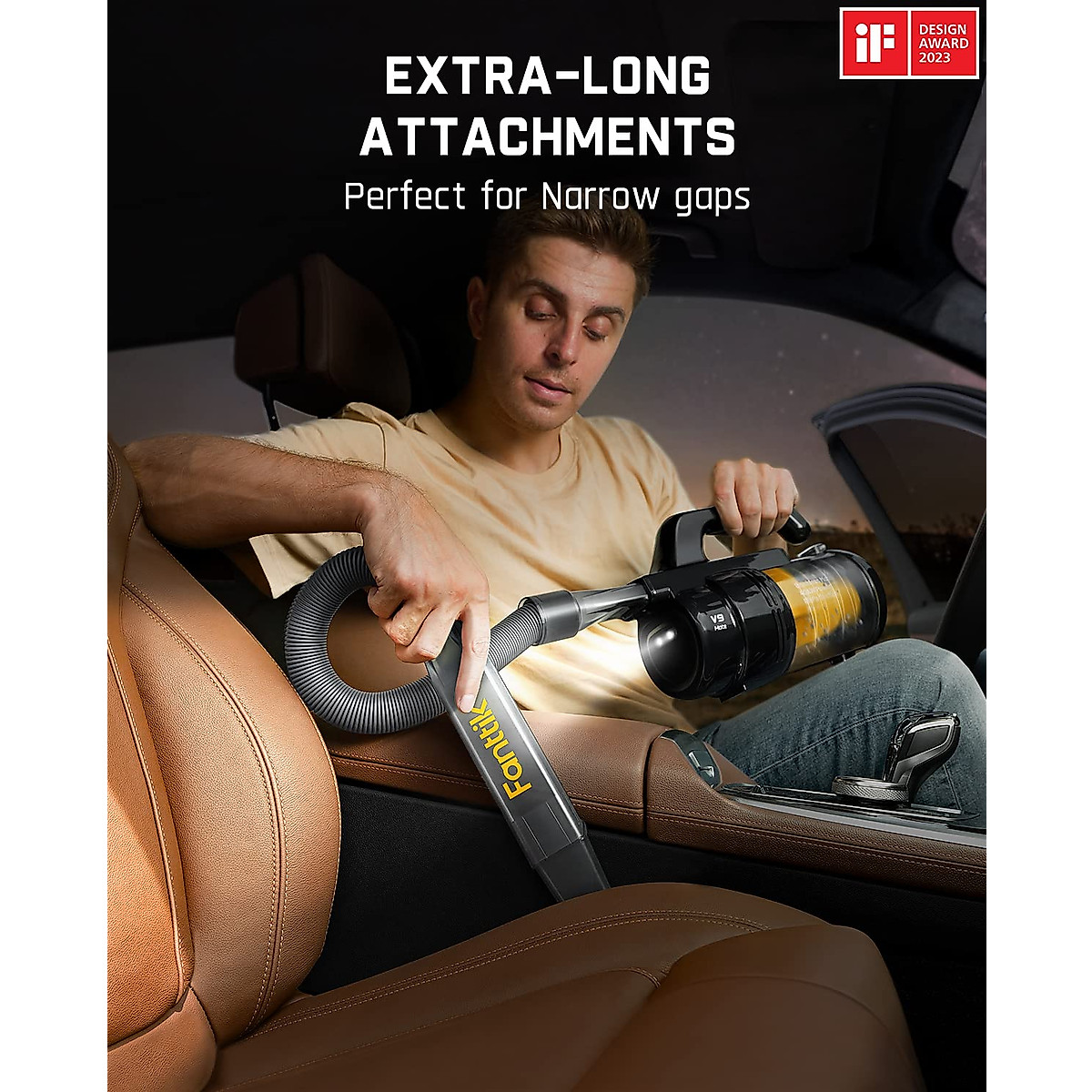 Fanttik RobustClean™ V9 Mate Cordless Car Vacuum, 13kPa/40AW, Handheld Vacuum with Various Attachments, 2-Hour Fast Charge, Lightweight Cordless Vacuum with LED-Display&Light, for Car Home Cleaning