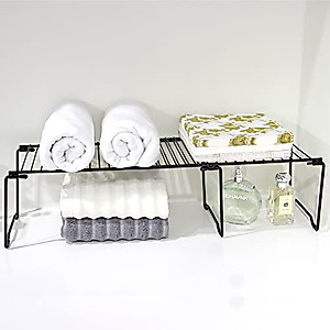 VANLAMNI Expandable Kitchen Counter and Cabinet Storage Shelf, Steel Rack Organizer for Kitchen, Cabinet, Bathroom,Black,2 Pack