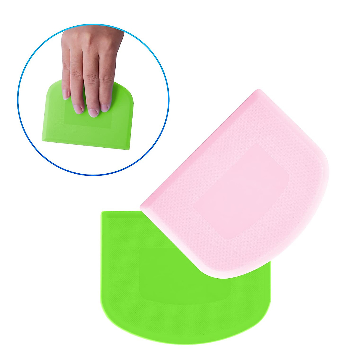 2pcs 4.7x3.7" Dough Bowl Spatula, Dough Cutter Multi-Function Dough Scraper Food Scrappers Plastic Kitchen Bowl Scraper Tool for Pastry Cake Bread Pizza Baking (Green+Pink)