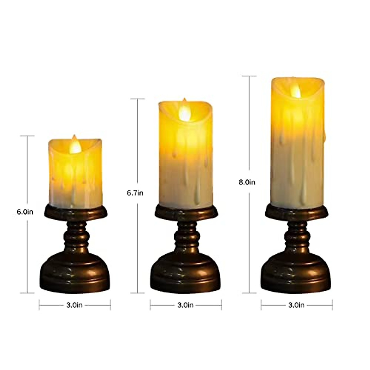 Candles Battery Operated Flickering Flameless Candles Realistic,Led Decor LED Candles,Candles Battery Operated Candles Electric Fake Candles,Set of 3,D: 3" x H: 6" 7" 8"