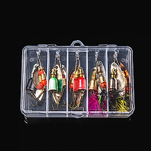 kingforest 10pcs Fishing Lures Spinnerbait for Bass Trout Salmon Walleye Hard Metal Spinner Baits Kit with Tackle Box