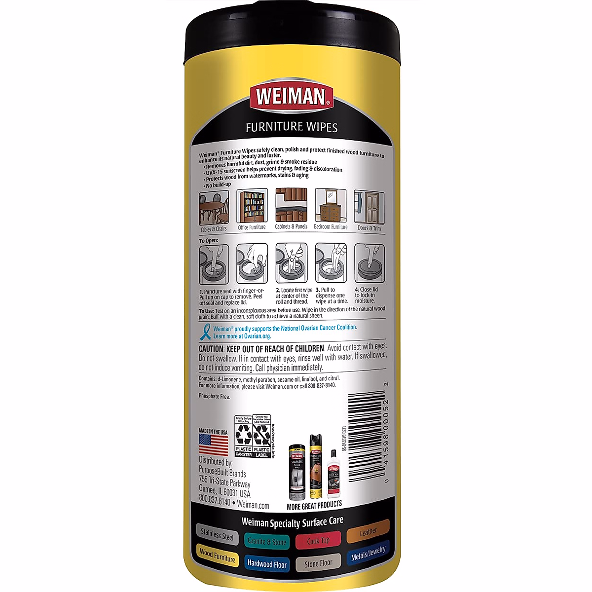 Weiman Wood Polish and Cleaning Wipes, For Furniture Cleaner, Protect from Watermarks, Stains & Aging, No Build-Up, UVX-15 Prevent Drying, Fading & Discoloration, 2 Pack with Microfiber Cloth