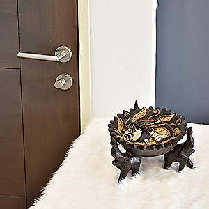 AeraVida Rejoicing Elephant Leaves Carved Rain Tree Circular Wooden Tray