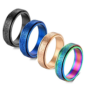 fekang Anxiety Rings Fidget Rings for Women Stress Relief Spinner Rings for Anxiety Stress Rings 4Pcs 6MM Titanium Steel Rings Size 5-12 (8, 6mm spinner rings 4pcs)
