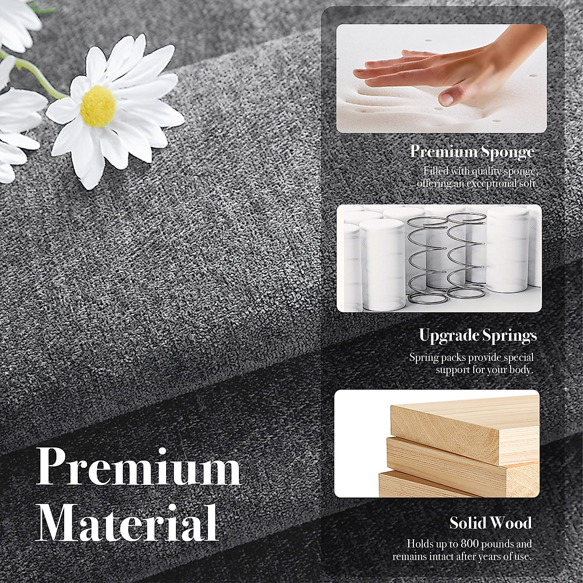 CHYMSUN 87" Modern Sofa, Comfy Sofa Couch w/Extra Deep Seats, 2/3 Seater Couches w/USB Charging Ports & Side Pockets, Sleeper Sofas for Living Room, Apartment, Office (Grey Chenille)