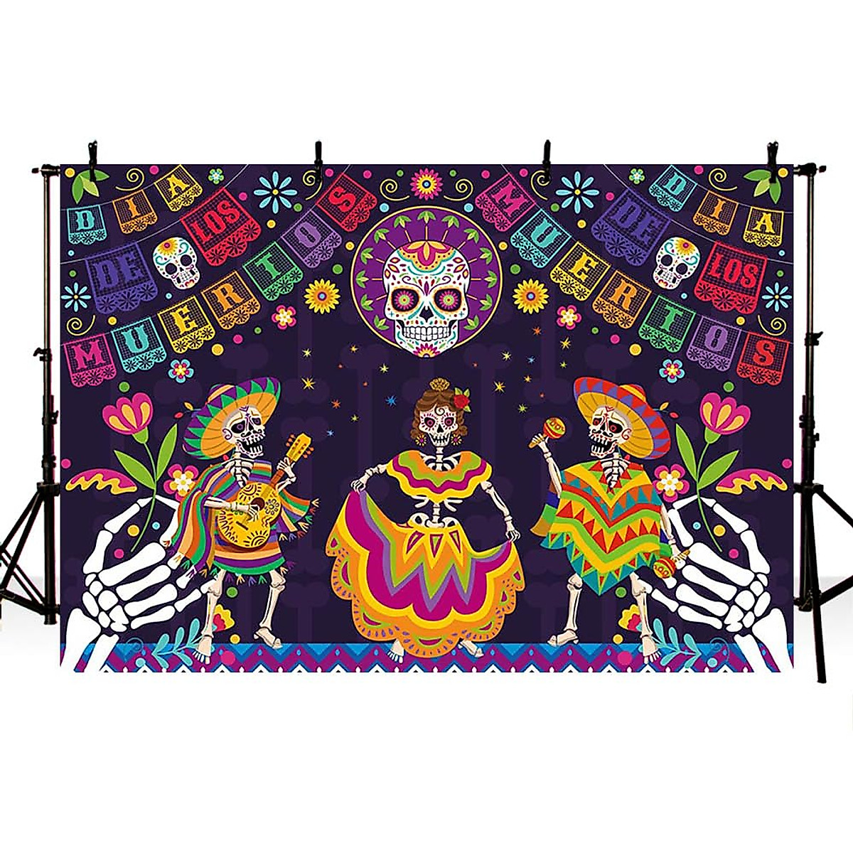 MEHOFOND Day of The Dead Backdrop Mexican Dia DE Los Muertos Photography Background Skull Skeleton Mexican Festival Party Decor 7x5ft