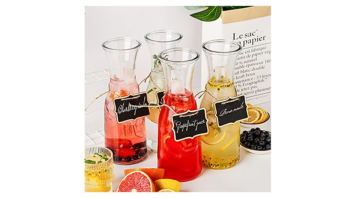 Set of 4 Glass Carafe Pitchers with Lids, Facilfeliz 1 Liter Beverage ...