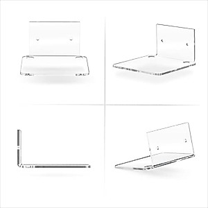 BRAINWAVZ 4.5” Small Floating Shelf, Adhesive & Screw in, for Speakers, Routers, Decor, Plants, Cameras, Photos, Kitchen, Toilet, Cable Box & More, Universal Holder (Clear)