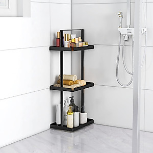 3 Tier Standing Shower Caddy Organizer Corner, Bathroom Shower Organizer with Handle, Bathroom Shower Shelf Caddy for Shampoo, Metal Shower Rack Stands for Inside Bathroom, Bathtub, Black