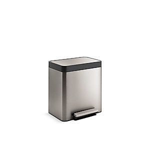 KOHLER 8 Gallon Compact Hands-Free Kitchen Step Can, Trash Can with Foot Pedal, Quiet-Close Lid, Stainless Steel, K-20942-ST