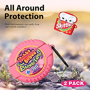 2 Pack Gkv for Airpods 3 Case for Airpod 3 (2021) Cover Unique Funny Fun Cute 3D Food Design Air Pods 3rd Generation Silicone Shell Cases for Girls Teen Boys Kids Rainbow+Bubble Candy