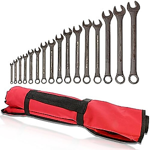 ABN Standard Wrenches Set - 16 Piece SAE Combination Wrench Set 1/4in to 1-1/4in SAE Wrench Set with Roll Up Pouch