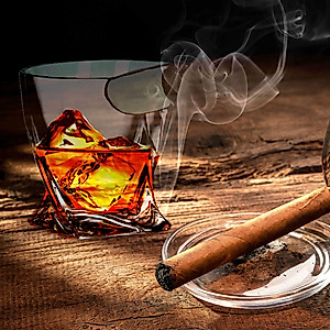 Bezrat Whiskey Cigar Glass- Double Old Fashioned Tumbler With Side Mounted Cigar Holder Rest - Whiskey Glasses Christmas Gift (Twist)