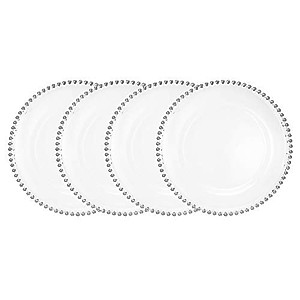 USA Party Flower Elegant Clear Acrylic Charger Plate with Bead Rim, Set of 12 (12.5 inch) (Silver)
