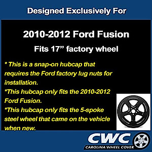 Premium Replica Hubcap, Replacement for Ford Fusion 2010-2012, 17-inch Wheel Cover (1-Piece)