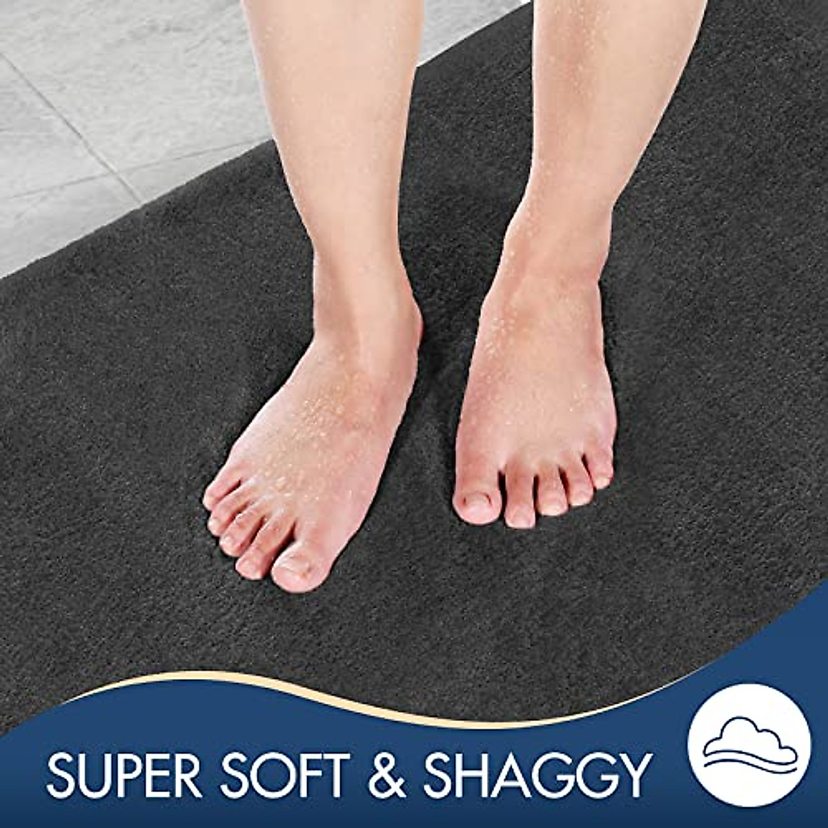 Yimobra Memory Foam Large Bathroom Rugs,Microfiber Bath Mat, Plush Shaggy Shower Mat for Bathroom,Fluffy Comfortable Water Absorbent Carpet, Non-Slip, Machine Washable,(Dark Grey, 44 X 24 Inches)