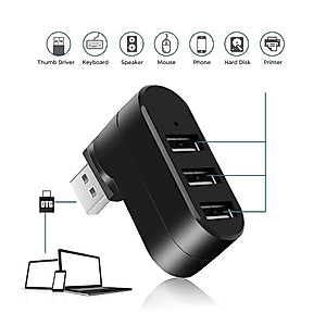 WJCCY USB Hubs 3 Port USB 2.0 Hub Mini Rotate Splitter Adapter Hub for PC Notebook Laptop USB 2.0 Splitter Hub