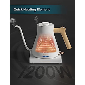 INTASTING Electric Gooseneck Kettle 0.65mm Ultra-Fine Spout, Precise Water Flow Control, 304 Stainless Steel Inner, 0.9L, Auto Shut-Off, Boil Dry Protection, White