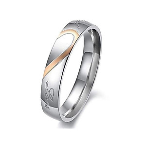 Jeulia Sterling Silver Band for Women Heart Shape Two Tone Angel Wing Fingerprint Inlay Rings Couples Wedding Engagement Promise Jewelry with Gifts Box (Heart2, 5)