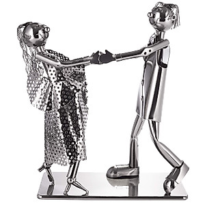 BRUBAKER Bottle Holder Dancing Couple - Pair Sculpture Metal - Bottle Stand - with Greeting Card - Wedding Favours