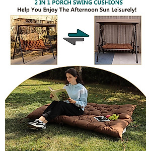 LCYY.TG Porch Swing Cushions, Outdoor 3 Seats Swing Cushion Replacement Pad with Backrest, Waterproof Bench Cushion with Ties, for Porch,Garden,Backyard Furniture Patio Lounger (Coffee 60 * 40 in)