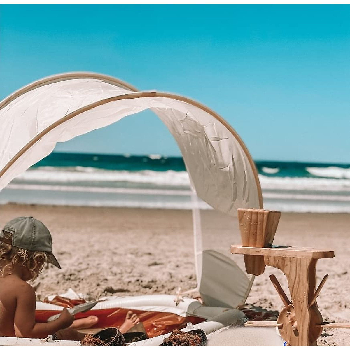 TIIPI Kids Beach Pool - Inflatable Beachside Palace for 2 with Pivoting Sun Shade Cover Canopy for Baby, Supported Sitter & Toddler- Large Bag for Filing - Swimming Pool Carrying Case - 2.5 LBS Light