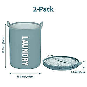 Consmos 2-Pack Collapsible Laundry Basket, Large Laundry Hamper with Handle, Freestanding Laundry Baskets Dirty Clothes Basket for Bedroom, Bathroom& College Dorm, Haze Blue