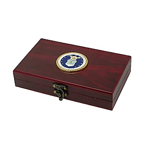 Military Gift Shop US Air Force Playing Cards & Dice in Keepsake Box - USAF Rank Insignia Cards - Air Force Gifts | Disabled Vet Owned Business | Air Force Card Set