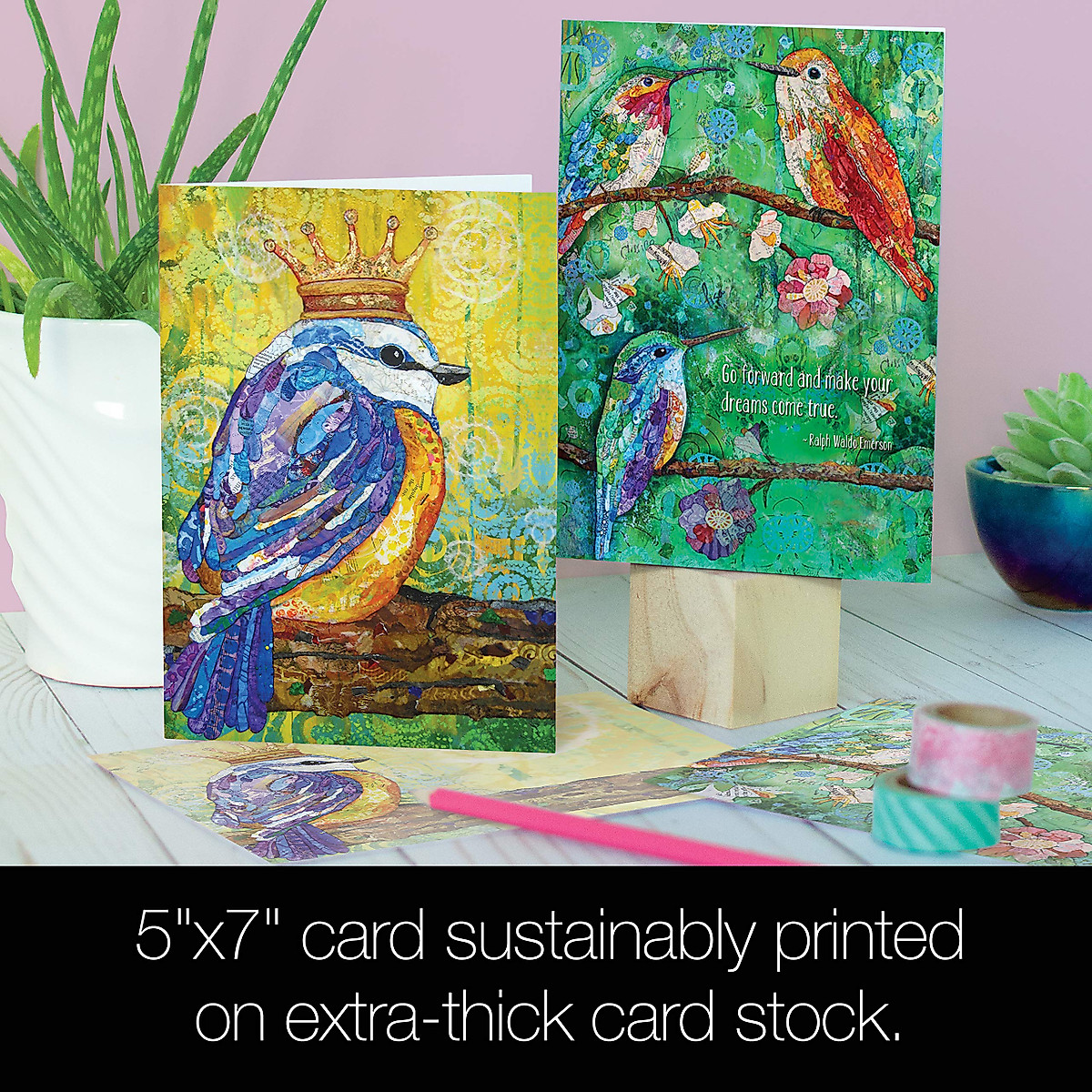 Tree-Free Greetings - Birthday Cards - Artful Designs - 8 Cards + Matching Envelopes - Made in USA - 100% Recycled Paper - 5"x7" - Lisa Morales Bird All Occasion,Thinking of You,Birthday (AGA1127)