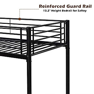 Bonnlo Bunk Bed Twin Over Twin, Twin Bunk Beds for Kids/Teens/Adults, Flat Ladder and High Guardrail, Metal Bunk Bed with Stairs, Black
