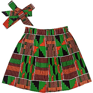 Alina Belle African Baby Girl Skirts Kente Print Outfit Short Skirt+Headband 2Pcs Set Clothes (2-3 Years, A1)