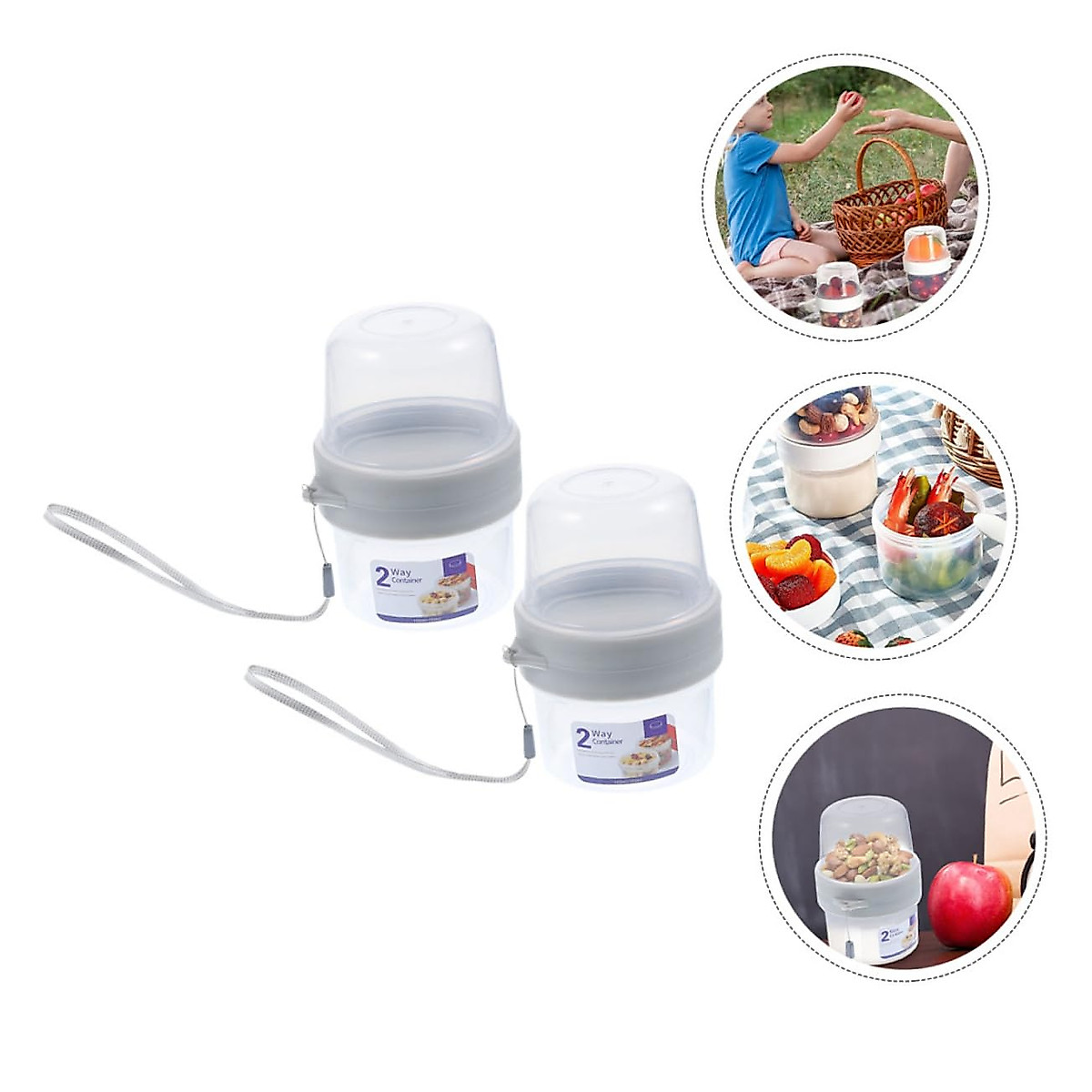 Anneome 2sets Portable Double Layer Breakfast Yogurt and Cereal Storage Containers Sealing Food Storage Box for Overnight Oatmeal Go Meals and Snacks