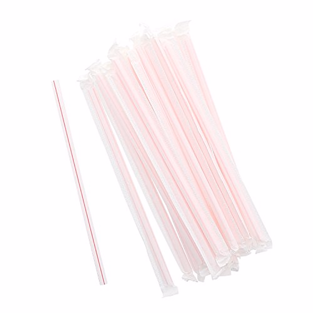 AmerCare 7.75 Inch Giant White with Red Stripes Paper Wrapped Straws, Case of 7200