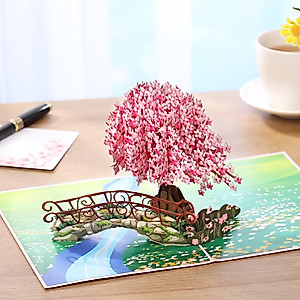 Pop Up Flower Birthday Cards, Cherry Blossom Tree 3D Pop Up Birthday Cards, Thank You Card 6x 8", Anniversary Card, Mother's Day Card, Valentines Card All Occasion for Women, Wife, Mom, Grandma, Her