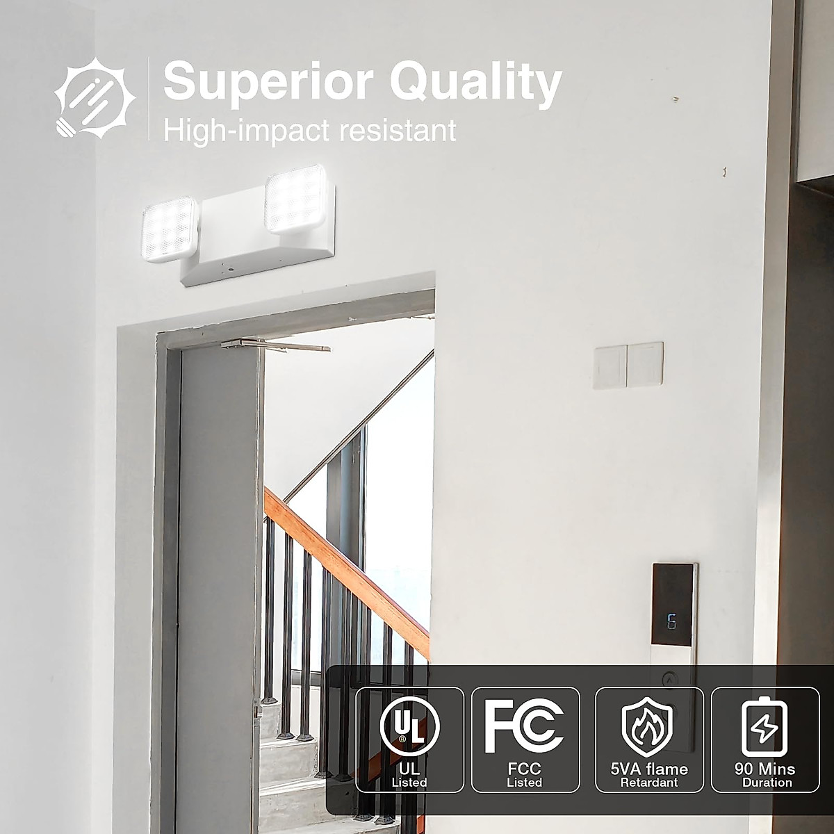 FREELICHT 4 Pack LED Emergency Lights for Business, with Battery Backup, Two Head Adjustable LED Emergency Square Lighting, UL 924 Certified