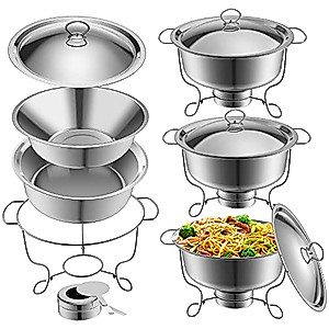 Famistar 6 Packs Buffet Chafer Set - Stainless Steel 4 Round Chafing Dish + 2 Rectangular Chafers Foldable Frame Full Size with 2 Half Size Pan - Buffet Catering Dinner Serving Buffer Warmer Set